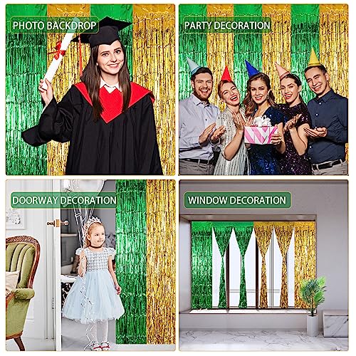 Peryiter 6 Pcs Backdrop Curtain 3.3 x 6.6 ft Glitter Tinsel Foil Fringe Curtains PET Fringe Curtain Backdrop Party Photo Backdrop Streamer Backdrop for Home Outdoor Party (Green, Gold)