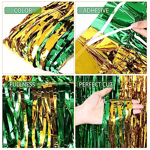 Peryiter 6 Pcs Backdrop Curtain 3.3 x 6.6 ft Glitter Tinsel Foil Fringe Curtains PET Fringe Curtain Backdrop Party Photo Backdrop Streamer Backdrop for Home Outdoor Party (Green, Gold)