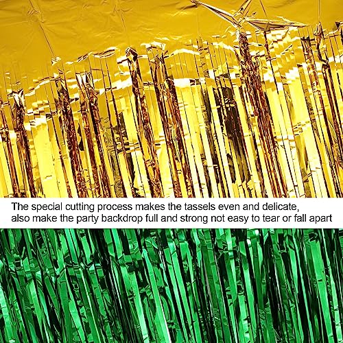 Peryiter 6 Pcs Backdrop Curtain 3.3 x 6.6 ft Glitter Tinsel Foil Fringe Curtains PET Fringe Curtain Backdrop Party Photo Backdrop Streamer Backdrop for Home Outdoor Party (Green, Gold)