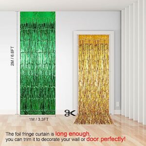 Peryiter 6 Pcs Backdrop Curtain 3.3 x 6.6 ft Glitter Tinsel Foil Fringe Curtains PET Fringe Curtain Backdrop Party Photo Backdrop Streamer Backdrop for Home Outdoor Party (Green, Gold)