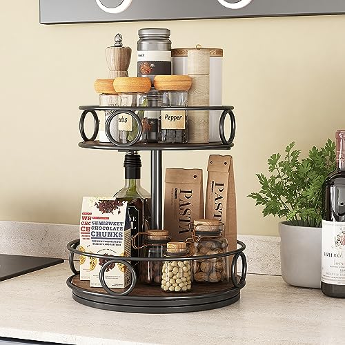 COVAODQ Wooden Lazy Susan Turntable for Cabinet Pantry Kitchen, 360 Degree Rotating Spice Rack Organizer