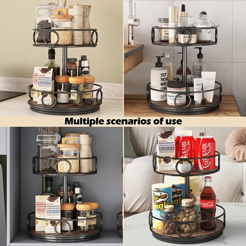 COVAODQ Wooden Lazy Susan Turntable for Cabinet Pantry Kitchen, 360 Degree Rotating Spice Rack Organizer