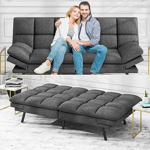 LIFERECORD Futon, Loveseat Memory Foam Convertible Sleeper Adjustable Armrest&Backrest, Sofa Bed Couches for Bedroom, Small Spaces, Grey