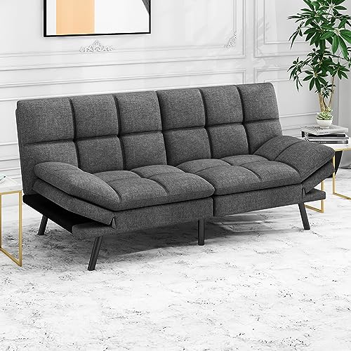 LIFERECORD Futon, Loveseat Memory Foam Convertible Sleeper Adjustable Armrest&Backrest, Sofa Bed Couches for Bedroom, Small Spaces, Grey