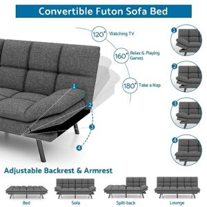 LIFERECORD Futon, Loveseat Memory Foam Convertible Sleeper Adjustable Armrest&Backrest, Sofa Bed Couches for Bedroom, Small Spaces, Grey