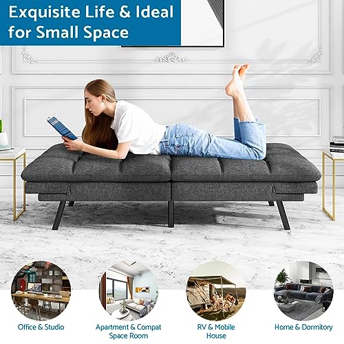 LIFERECORD Futon, Loveseat Memory Foam Convertible Sleeper Adjustable Armrest&Backrest, Sofa Bed Couches for Bedroom, Small Spaces, Grey