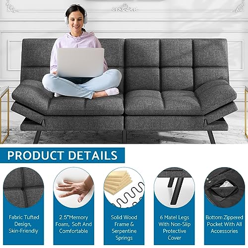 LIFERECORD Futon, Loveseat Memory Foam Convertible Sleeper Adjustable Armrest&Backrest, Sofa Bed Couches for Bedroom, Small Spaces, Grey