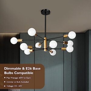 Sheetea 10-Light Sputnik Chandelier, Black and Gold Chandeliers Pendant Lighting, Modern Farmhouse Dinning Room Light Fixture Mid Century Brass, Height Adjustable for Living Room Kitchen Island