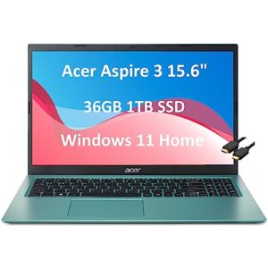 acer aspire 3 laptop (15.6" fhd, intel core i3-1115g4, 36gb ram, 1tb ssd, uhd graphics), home & education, 9.5-hr long battery life, wi-fi 5, webcam, bluetooth, ist hdmi, win 11 home, teal blue