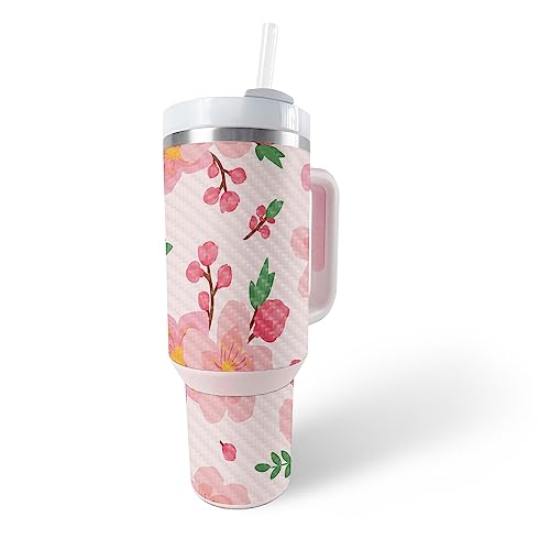 MightySkins Carbon Fiber Skin Compatible with Stanley The Quencher H2.0 FlowState 40 Oz Tumbler - Lilies in Bloom | Protective, Durable Textured Carbon Fiber Finish | Easy to Apply