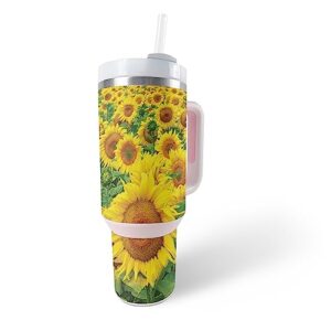 mightyskins skin compatible with stanley the quencher h2.0 flowstate 40 oz tumbler - sunflower field | protective, durable, and unique vinyl decal wrap cover | easy to apply, remove, and change styles