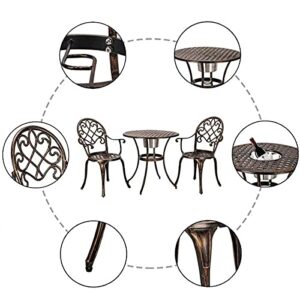 KUJYBG European Style Cast Aluminum Outdoor 3 Piece Patio Bistro Set of Table and Chairs with Ice Bucket Bronze Outdoor Furniture Set