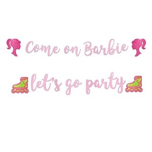 Pink Bachelorette Party Decorations - Come on Lets Go Party Banner with Roller Blades and doll Heads - Pink Party Supplies for Adults Birthday and bachelorette party decorations