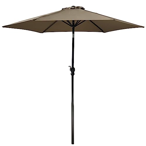 Elevon 9' Outdoor Patio Market Striped Umbrella with Push Button Tilt and Crank, Beige