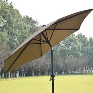 Elevon 9' Outdoor Patio Market Striped Umbrella with Push Button Tilt and Crank, Beige