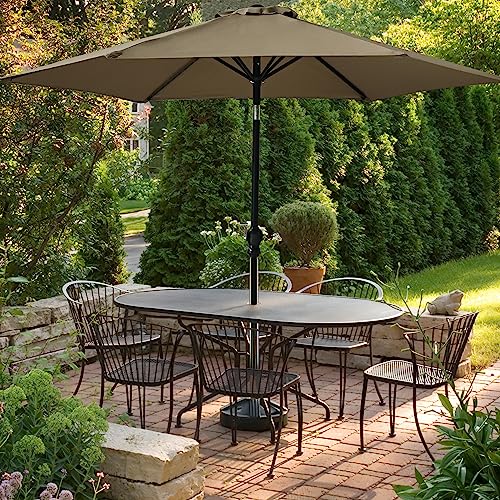 Elevon 9' Outdoor Patio Market Striped Umbrella with Push Button Tilt and Crank, Beige