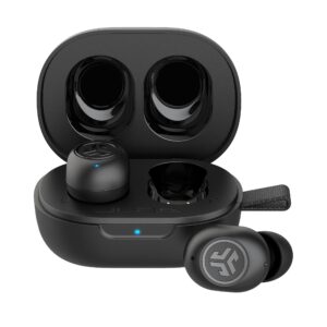 jlab jbuds mini true wireless bluetooth earbuds + charging case, charcoal black, ip55 sweat and dust proof, bluetooth multipoint, be aware audio, 3 eq sound settings, crystal clear calls