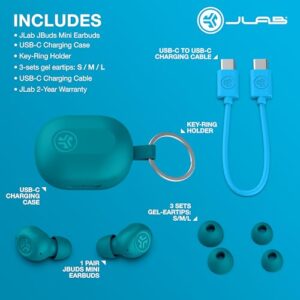 JLab JBuds Mini True Wireless Bluetooth Earbuds + Charging Case, Teal, IP55 Sweat and Dust Proof, Bluetooth Multipoint, Be Aware Audio, 3 EQ Sound Settings, Crystal Clear Calls