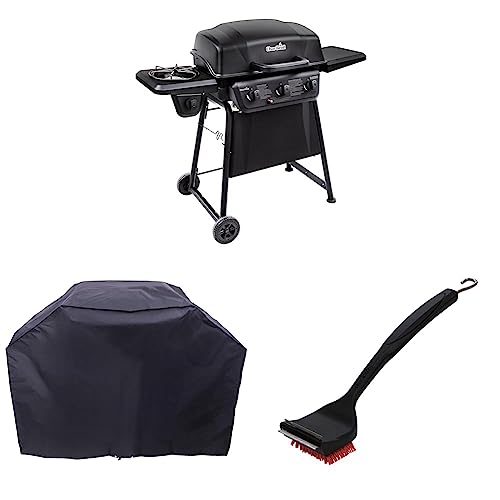 Char-Broil Classic 360 3-Burner Liquid Propane Gas Grill with Side Burner & 3-4 Burner Large Basic Grill Cover & 8666894 SAFER Replaceable Head Nylon Bristle Grill Brush, One Size