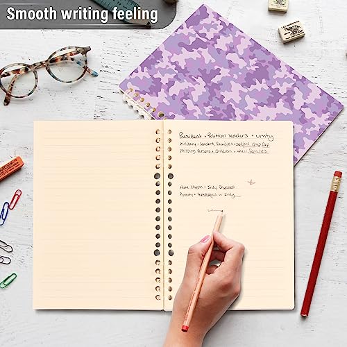 Coikll Digital Camouflage Purple Spiral Notebook Detachable Ruled Wirebound Paper Durable Spiral Binding Note Book for Work, Writing, Journaling-60 Sheets