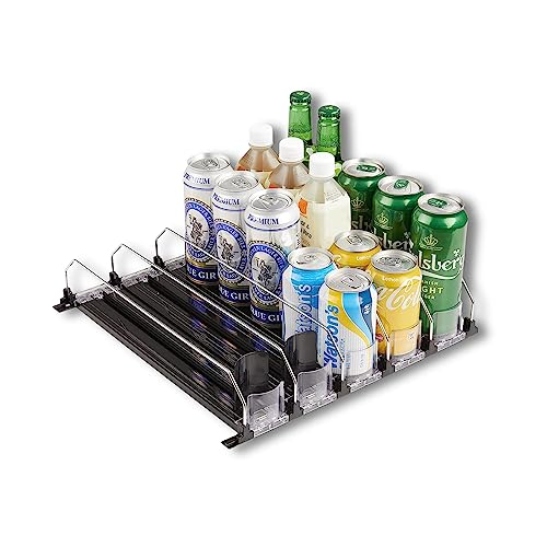 Kupanaha, Drink Organizer for Fridge, Refrigerator Bottle Can Organizer, Self-Pushing Soda Can Dispenser, Width Adjustable Bottle and Can Holder, Smooth & Fast Pusher Glide with Lock Function (5)