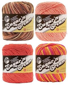 bulk buy lily sugar n' cream 100% cotton yarn 4-pack medium #4 worsted weight (desert rising, playtime, tangerine, tea rose)