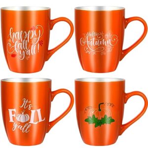 4 pcs fall coffee mugs 11 oz fall autumn pumpkin mug happy fall y'all ceramic cups orange autumn fall home decor kitchen accessories camp campfire tea cup thanksgiving gift for mom dad grandpa grandma