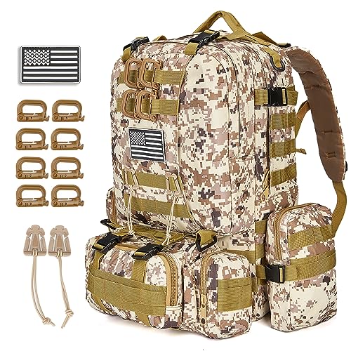 CALUOMATT Large Military Tactical Backpack for Men, 50-60L Military Backpack for Men and Women, Bug out Bag Army 3 Days Assault Pack Bag Rucksack with Molle System