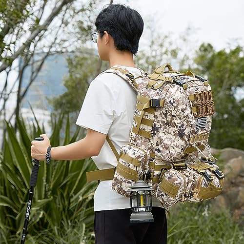 CALUOMATT Large Military Tactical Backpack for Men, 50-60L Military Backpack for Men and Women, Bug out Bag Army 3 Days Assault Pack Bag Rucksack with Molle System