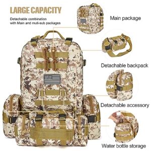 CALUOMATT Large Military Tactical Backpack for Men, 50-60L Military Backpack for Men and Women, Bug out Bag Army 3 Days Assault Pack Bag Rucksack with Molle System