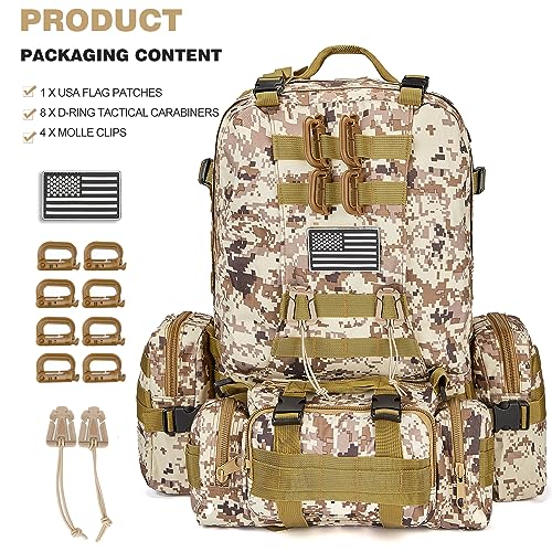 CALUOMATT Large Military Tactical Backpack for Men, 50-60L Military Backpack for Men and Women, Bug out Bag Army 3 Days Assault Pack Bag Rucksack with Molle System