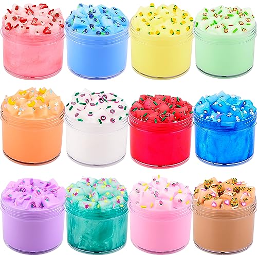 12 Pack Jelly Cube Slime Kit,Water Slime and Galaxy Slime,Non Sticky and Soft Bubble Milk Slime,DIY Slime Party Favor for Girls & Boys