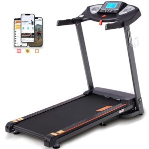 huageed treadmill for home with 15% auto incline, 0.5-10 mph speed, foldable treadmills with app, speaker, 18" wide belt, 15 programs, smart running machine for apartment walking and jogging, 2.5hp