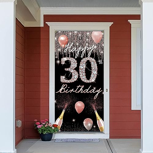 30th Birthday Decoration for Women, Happy 30th Birthday Door Backdrop Banner Rose Gold, 30 Year Old Birthday Party Yard Sign Photo Booth Props Background Poster, Thirty Bday Decor, Fabric, PHXEY