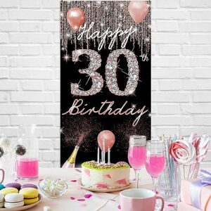 30th Birthday Decoration for Women, Happy 30th Birthday Door Backdrop Banner Rose Gold, 30 Year Old Birthday Party Yard Sign Photo Booth Props Background Poster, Thirty Bday Decor, Fabric, PHXEY