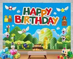 dizhi super bros happy birthday party decorations supplies for boy adventure theme cartoon video game banner children happy birthday party decor supplies photography poster backdrop 5x3ft