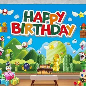 DIZHI Super Bros Happy Birthday Party Decorations Supplies for Boy Adventure Theme Cartoon Video Game Banner Children Happy Birthday Party Decor Supplies Photography Poster Backdrop 5x3ft