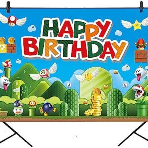 DIZHI Super Bros Happy Birthday Party Decorations Supplies for Boy Adventure Theme Cartoon Video Game Banner Children Happy Birthday Party Decor Supplies Photography Poster Backdrop 5x3ft