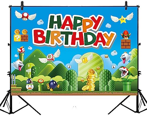 DIZHI Super Bros Happy Birthday Party Decorations Supplies for Boy Adventure Theme Cartoon Video Game Banner Children Happy Birthday Party Decor Supplies Photography Poster Backdrop 5x3ft