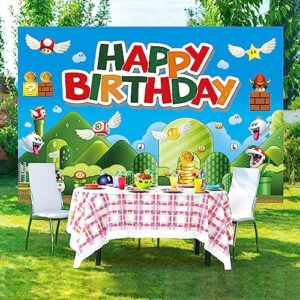 DIZHI Super Bros Happy Birthday Party Decorations Supplies for Boy Adventure Theme Cartoon Video Game Banner Children Happy Birthday Party Decor Supplies Photography Poster Backdrop 5x3ft