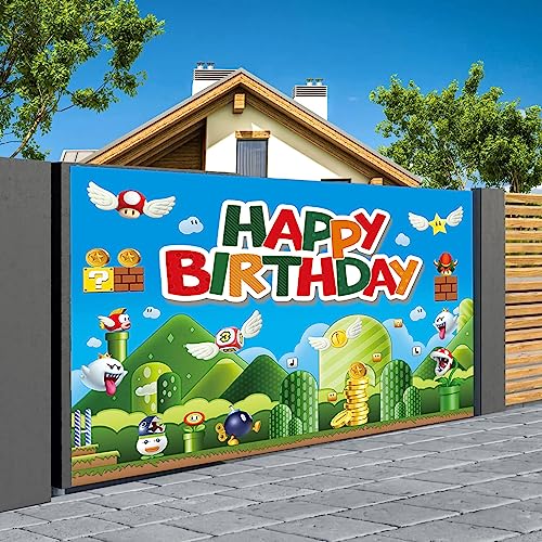 DIZHI Super Bros Happy Birthday Party Decorations Supplies for Boy Adventure Theme Cartoon Video Game Banner Children Happy Birthday Party Decor Supplies Photography Poster Backdrop 5x3ft