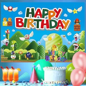 DIZHI Super Bros Happy Birthday Party Decorations Supplies for Boy Adventure Theme Cartoon Video Game Banner Children Happy Birthday Party Decor Supplies Photography Poster Backdrop 5x3ft