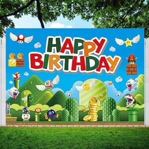 DIZHI Super Bros Happy Birthday Party Decorations Supplies for Boy Adventure Theme Cartoon Video Game Banner Children Happy Birthday Party Decor Supplies Photography Poster Backdrop 5x3ft