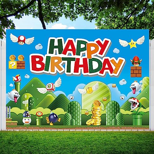 DIZHI Super Bros Happy Birthday Party Decorations Supplies for Boy Adventure Theme Cartoon Video Game Banner Children Happy Birthday Party Decor Supplies Photography Poster Backdrop 5x3ft