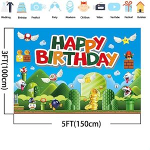 DIZHI Super Bros Happy Birthday Party Decorations Supplies for Boy Adventure Theme Cartoon Video Game Banner Children Happy Birthday Party Decor Supplies Photography Poster Backdrop 5x3ft