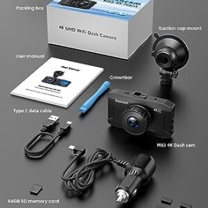 4K Dash Cam Front Built-in WiFi, WANLIPO Dash Camera for Cars with 3" IPS Screen, Car Camera with 64GB SD Card, 2160P Dashcam for Cars with App Control, G-Sensor, Loop Recording,24H Parking Monitor