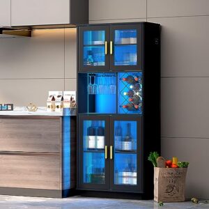 lvsomt led wine bar cabinets with removable wine rack, bar cabinets for liquor with light motion sensor, kitchen cabinet storage for dinning room, living room (black)