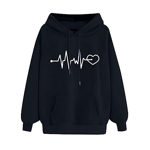 Summer Clothes 2024 Fashion Sudaderas capucha forma corazón para mujer Sudadera manga larga bolsillo delantero Lindo suéter otoño invierno Z4-Black 3X-Large