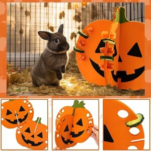 Rabbit Toy Halloween Pumpkin Rabbit Feeder Wooden Interactive Toy for Guinea Pig Hamster Chinchilla Bunny Treats Enrichment Toy Foraging Mental Stimulation Rabbit Accessories Indoor Habitat Decor