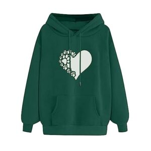 ladies tops 2024 fashion sudaderas capucha gráficas mujer sudaderas bolsillo estampado corazón larga vacaciones otoño invierno jersey u1-green medium